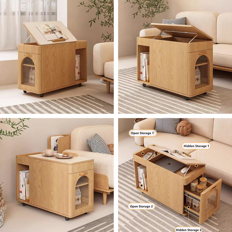 Multifunction End Table with Adjustable Tabletop and Universal Wheels ...