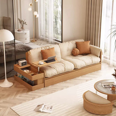 Multifunction Fabric High Box Storage Sofa with Armrest Table and Draw ...