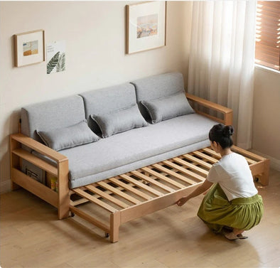 Japandi Beech Solid Wood Sleeper Sofa Bed – SPS FURNTIURE