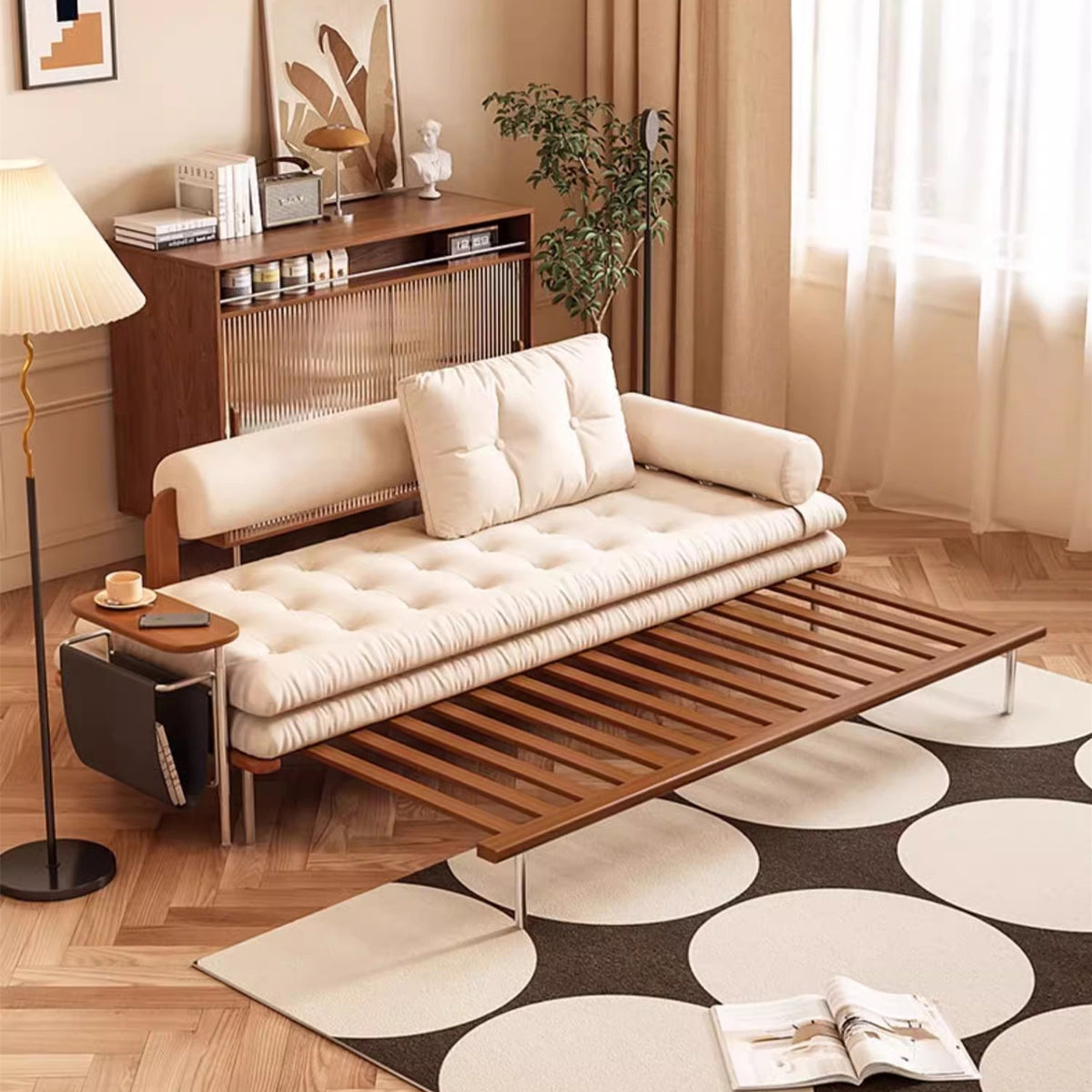 Nordic Minimalist Sofa Bed with Rotating Side Table – SPS FURNTIURE