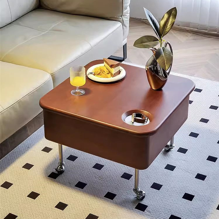 Liftable Solid Wood Coffee Table with Storage and Universal Wheels ...