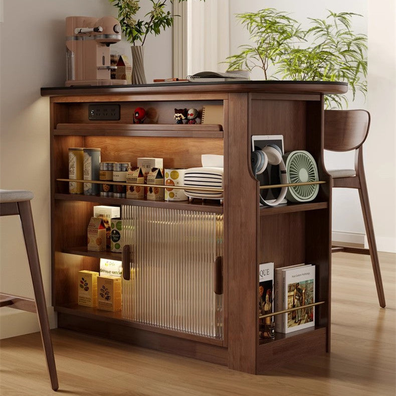 360° Solid Wood Rotating Bar Table with Double Side Storage Cabinet ...
