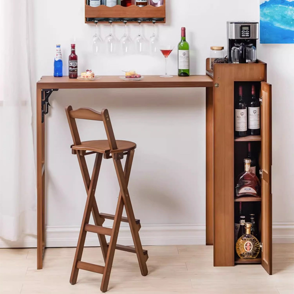 Folding Bamboo Bar Table with Storage Rack – SPS FURNTIURE