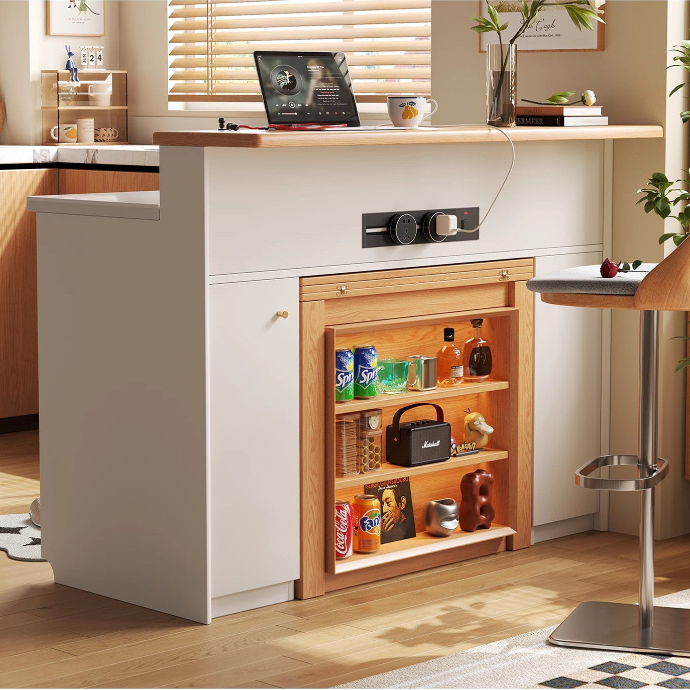 Space-Saving Extendable Kitchen Island Table with Large Storage Cabine ...