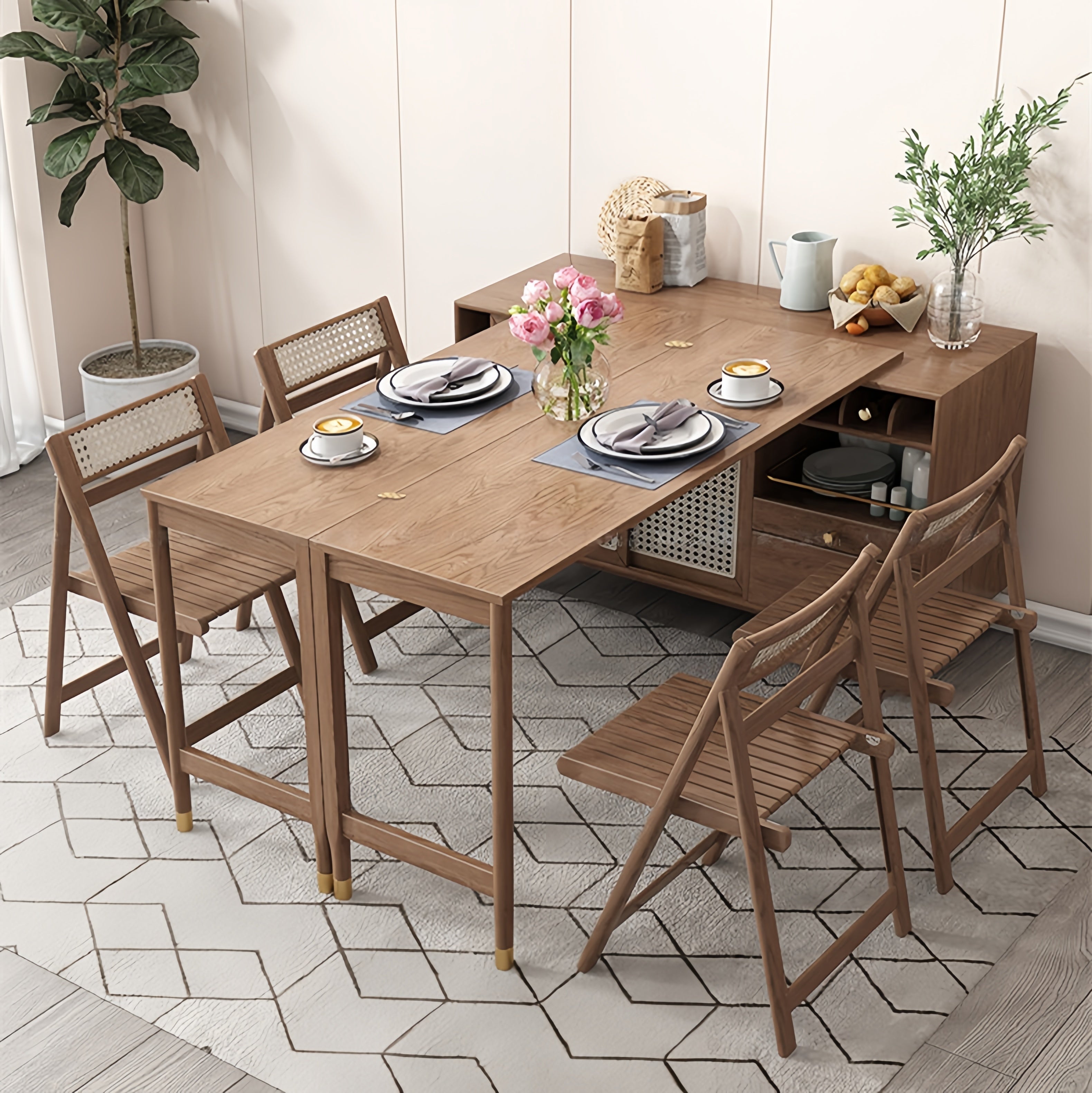 New Design Folding and Expandable Multifunction Dining Table with Side ...