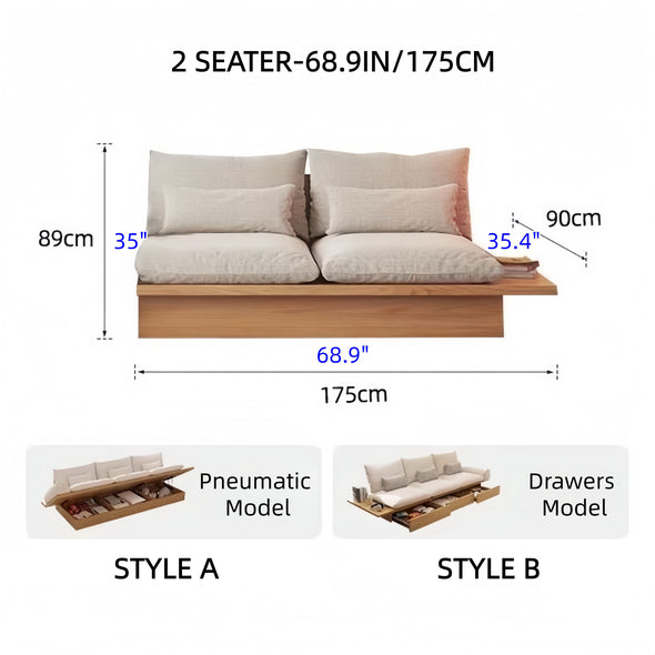 Japandi Solid Wood Sofa with Storage Underneath – SPS FURNTIURE