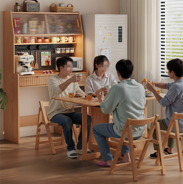 Kitchen Hutch Cabinet with Double Drop Leaf Dining Table and 4 Folding ...