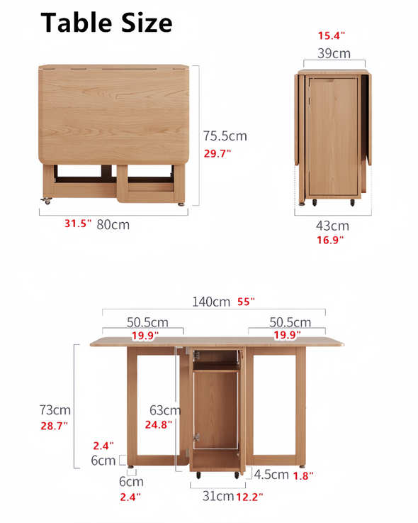 Kitchen Hutch Cabinet with Double Drop Leaf Dining Table and 4 Folding ...