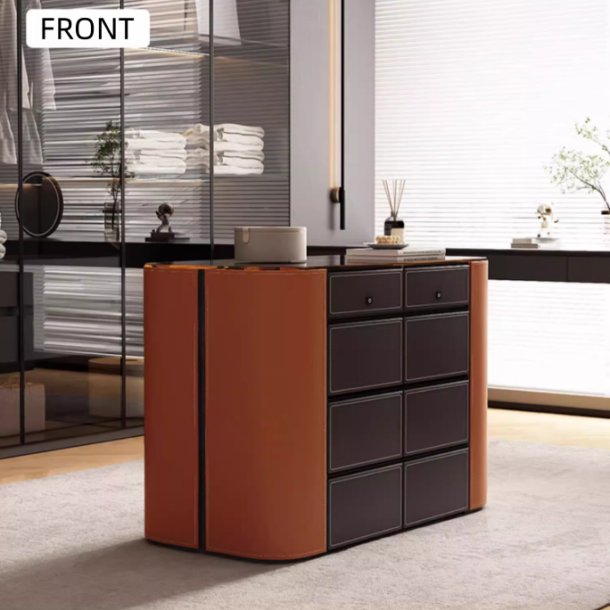 Modern Closet Island Storage Cabinet with Brown Tempered Glass Top ...