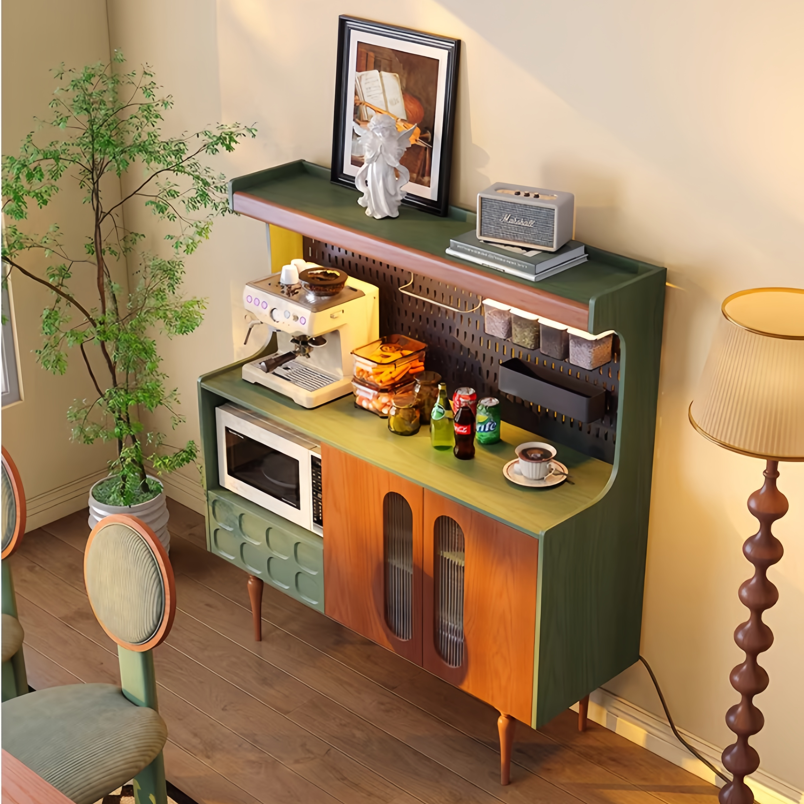 Nordic Retro Solid Wood Sideboard Cabinet with DIY Pegboard – SPS FURNTIURE