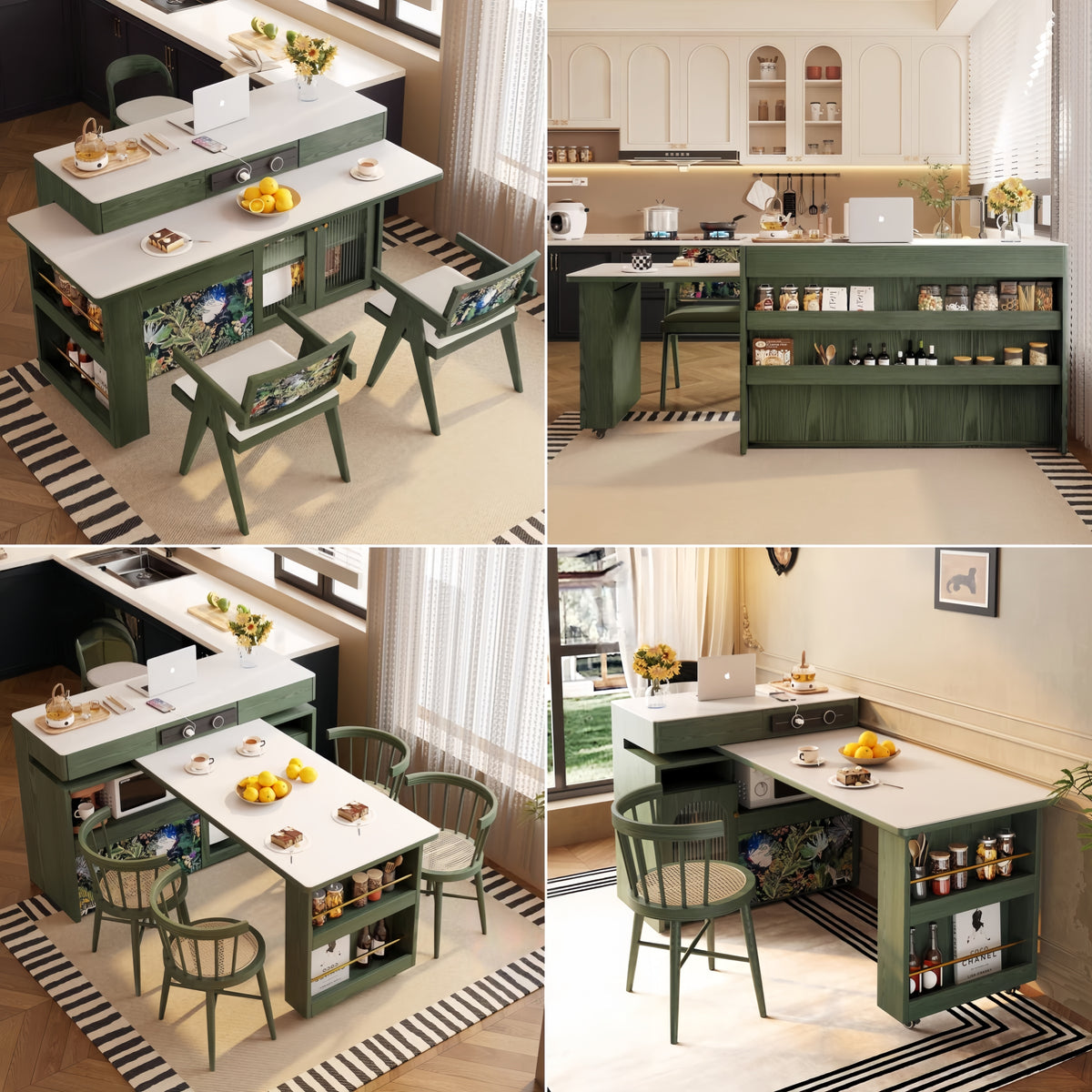 Sintered Stone Tabletop Kitchen Island Cabinet with 180° Rotating Tabl ...