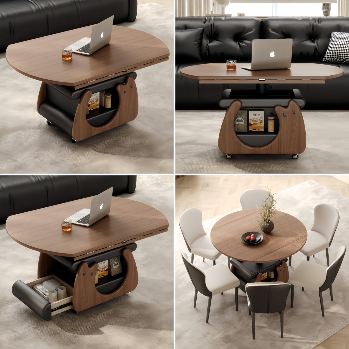 Solid Wood Liftable & Foldable Coffee Table with Storage and Universal ...