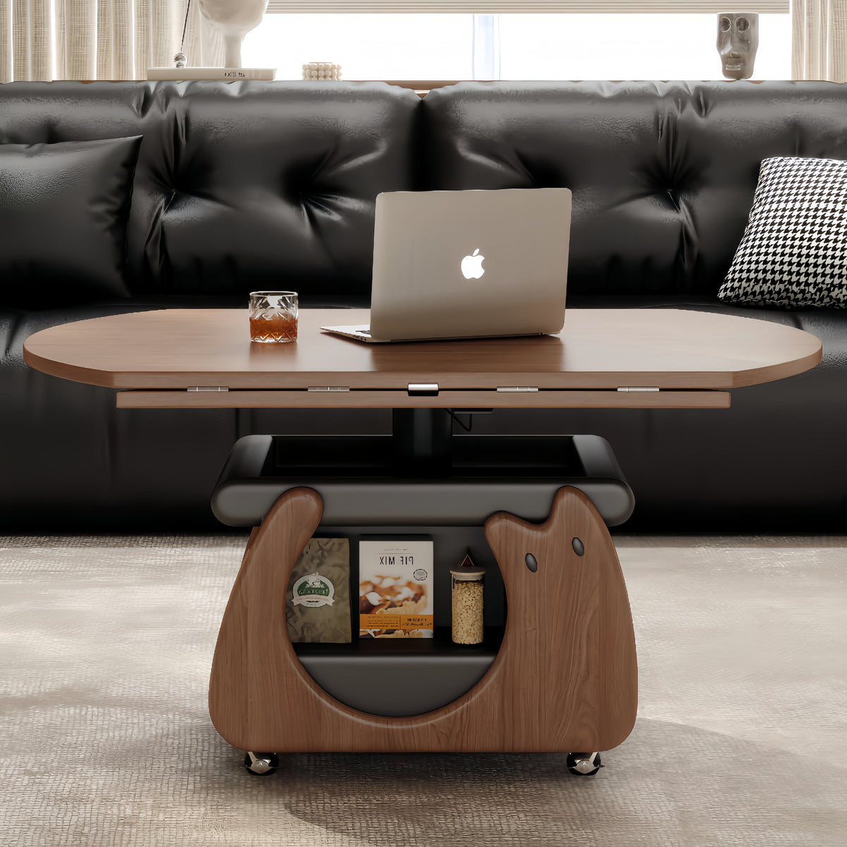 Solid Wood Liftable & Foldable Coffee Table with Storage and Universal ...