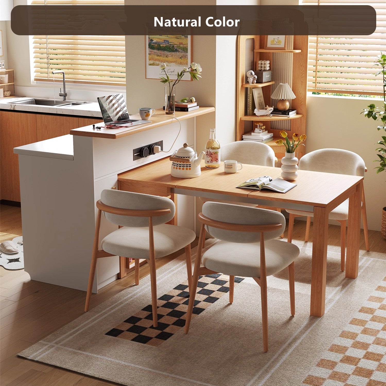 Space-Saving Extendable Kitchen Island Table with Large Storage Cabine ...