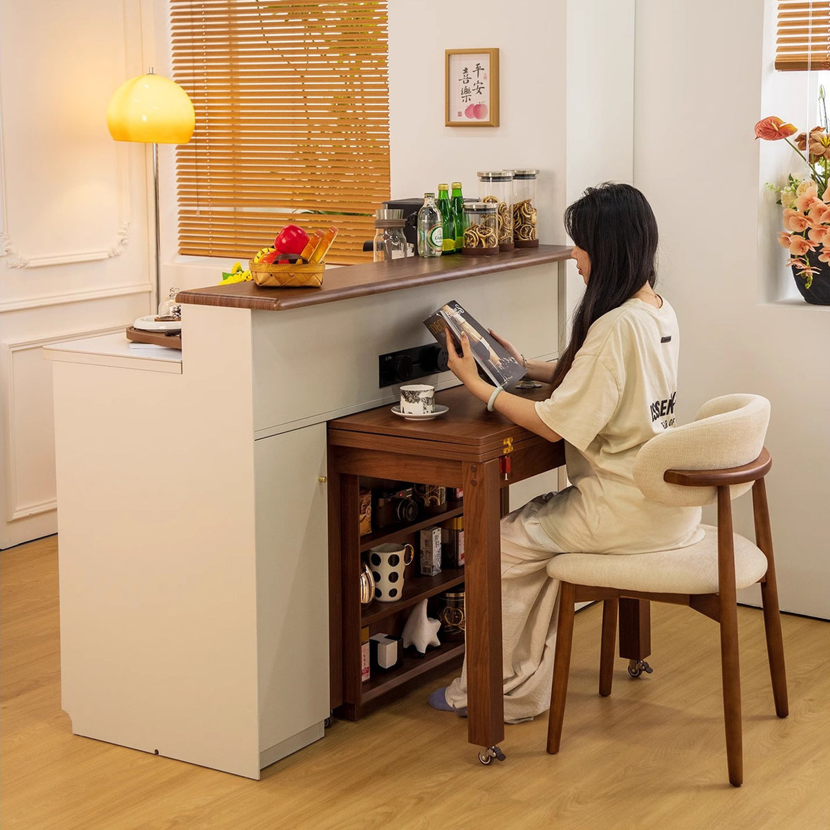 Space-Saving Extendable Kitchen Island Table with Large Storage Cabine ...