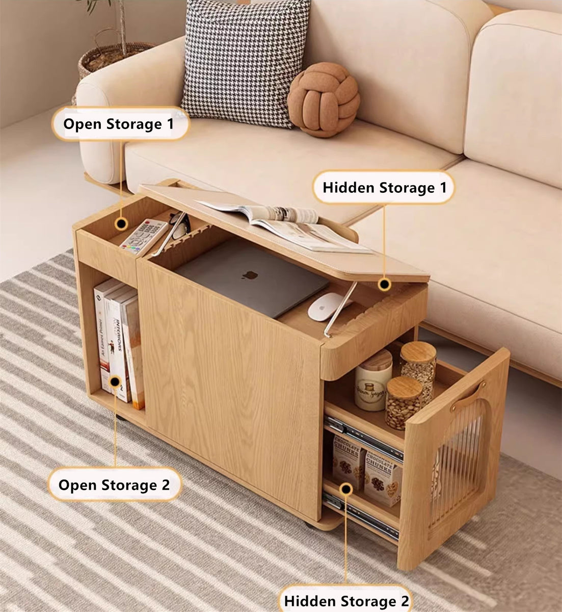 Multifunction End Table with Adjustable Tabletop and Universal Wheels ...