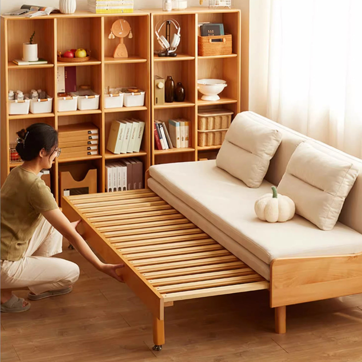 Japandi Pull Out Solid Beech Wood Day Bed – SPS FURNTIURE