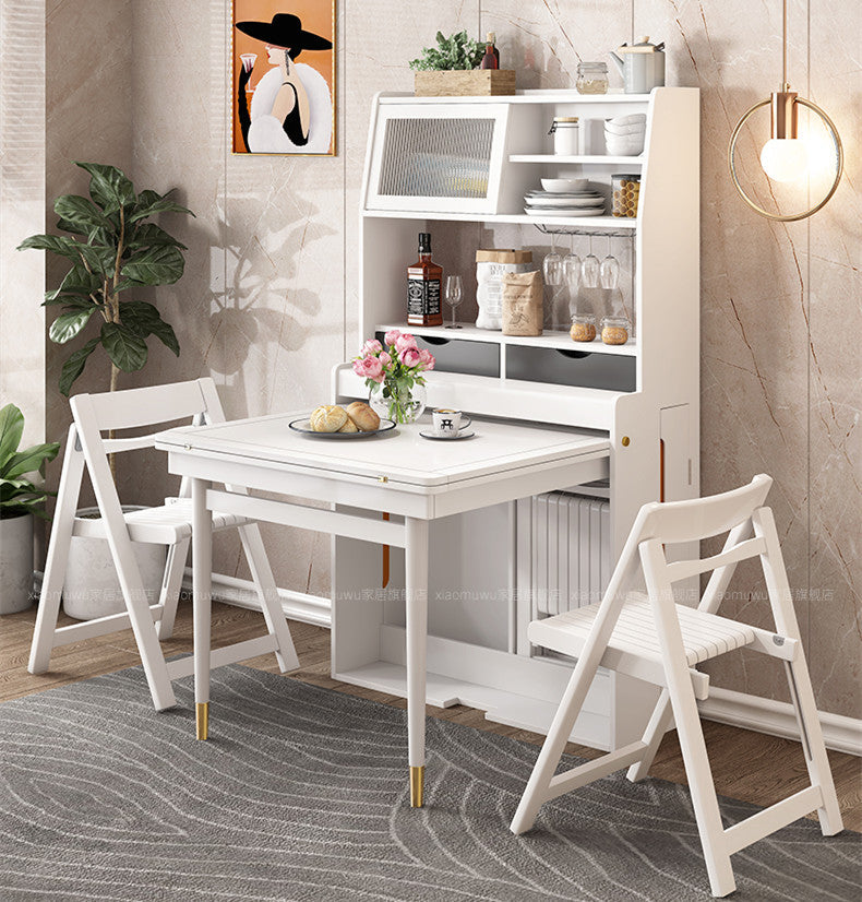 Space Saving Foldable and Extendable Side Table with Hutch Cabinet ...