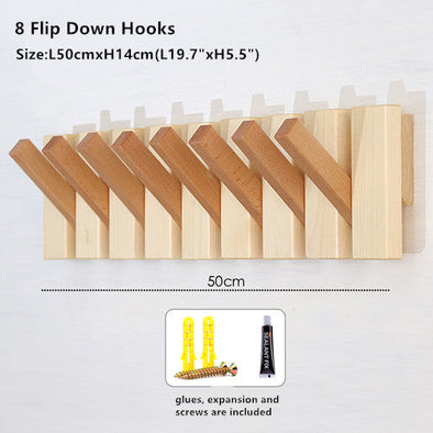 Wall Mounted Wood Coat Rack With Flip Down Hooks – SPS FURNTIURE