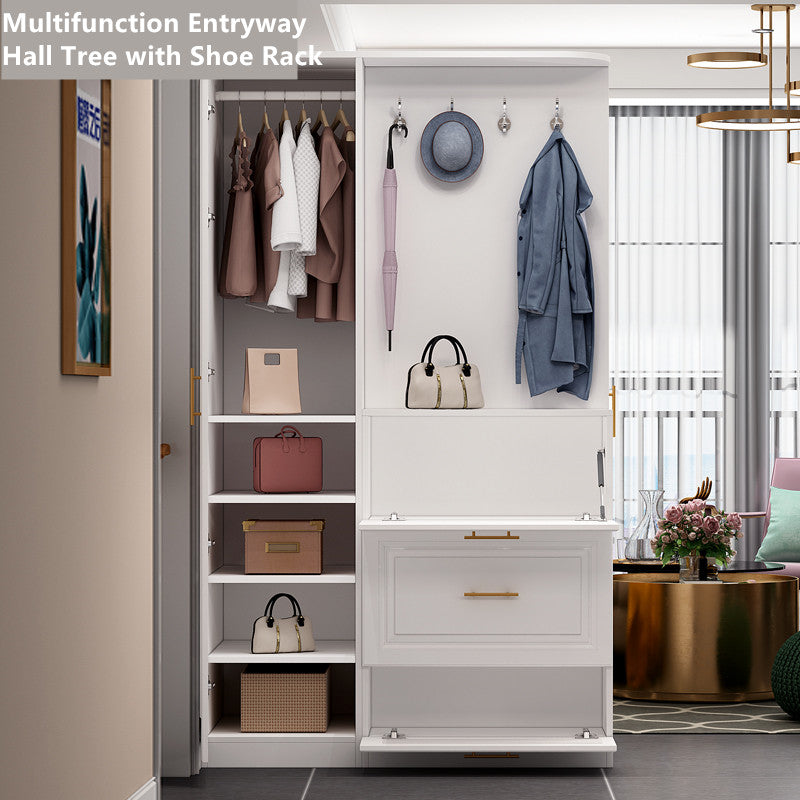 Multifunction Entryway Hall Tree with Slide Out Shoe Rack and Single D ...