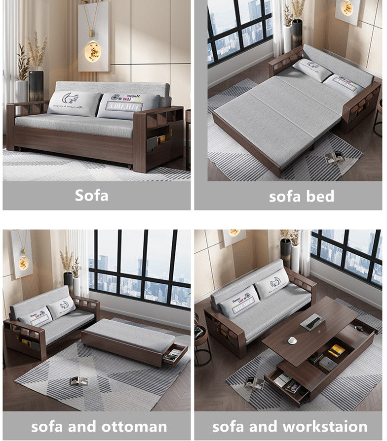 Space Saver wood sofa bed foldable multifunctional with storage armrest ...